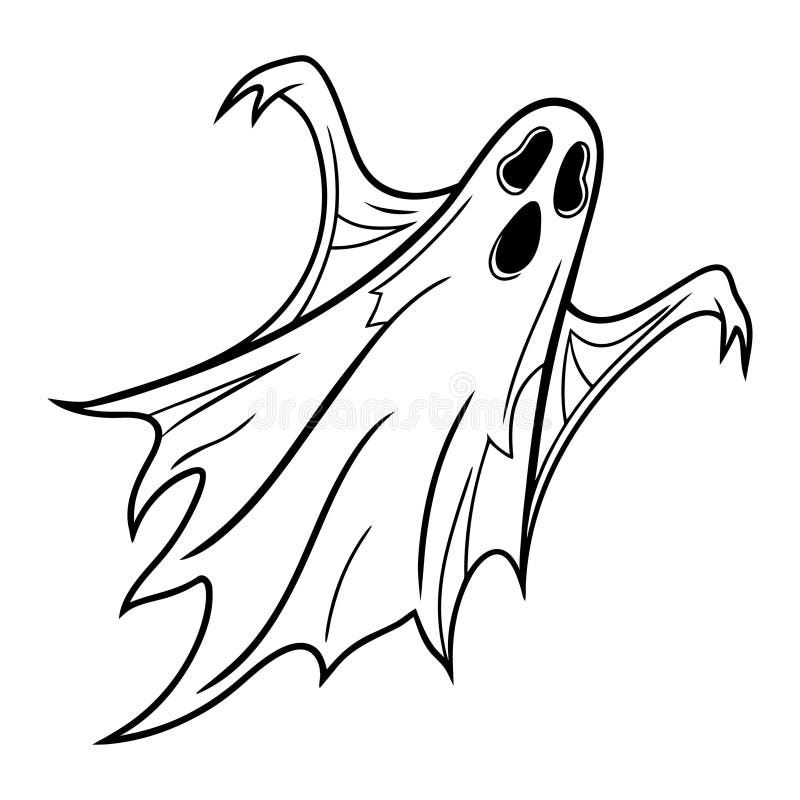 Flying Ghost Cartoon Line Art Stock Vector - Illustration of sheet ...