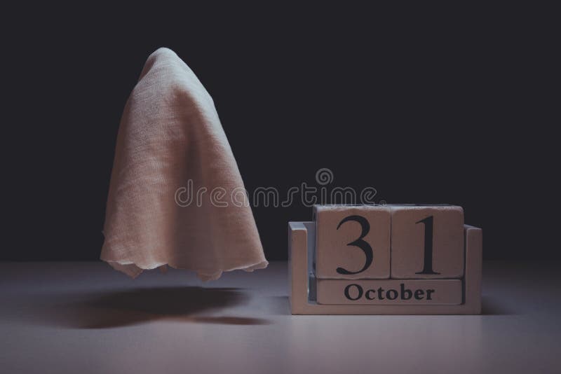 Flying Ghost by October Calendar. Halloween Holiday. Stock Image ...