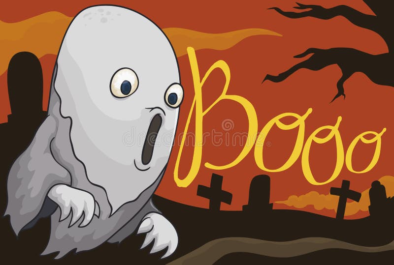 Ghost Howling in a Spooky Graveyard during Halloween, Vector ...