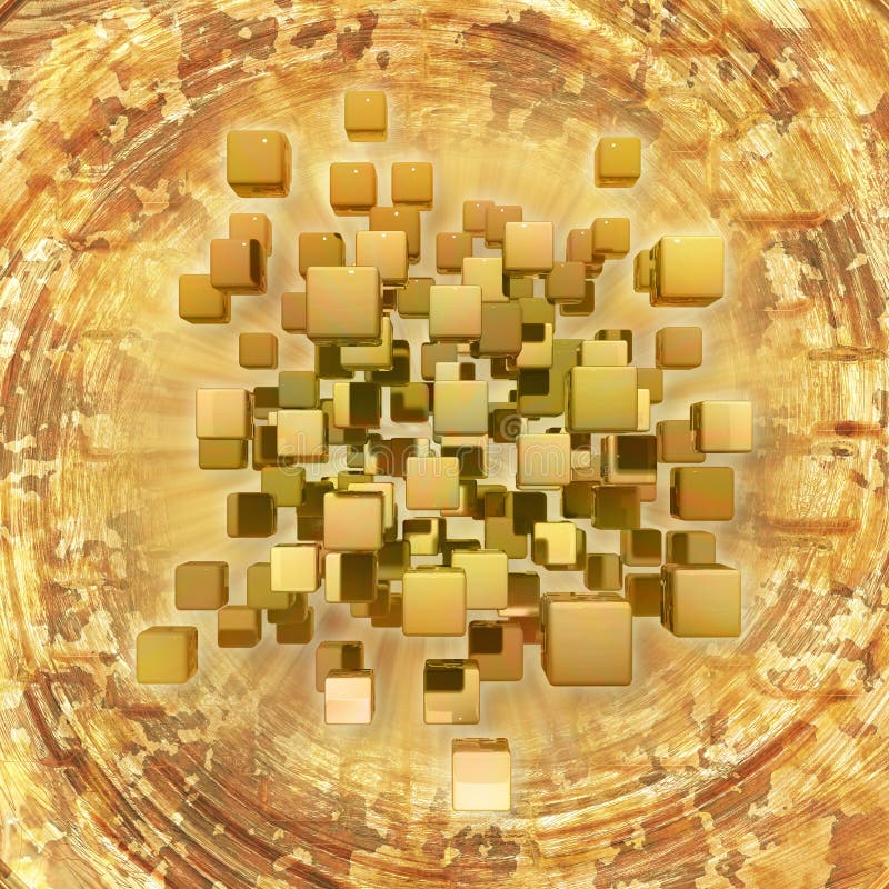 Flying Golden Cubes on an Abstract Background. 3d Rendering Stock ...