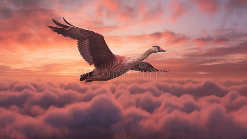 Flying Goose Above the Clouds Stock Illustration - Illustration of ...
