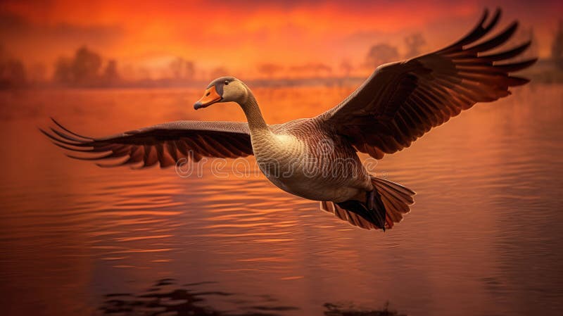 Wild Goose Flying Sunset Stock Illustrations – 136 Wild Goose Flying ...