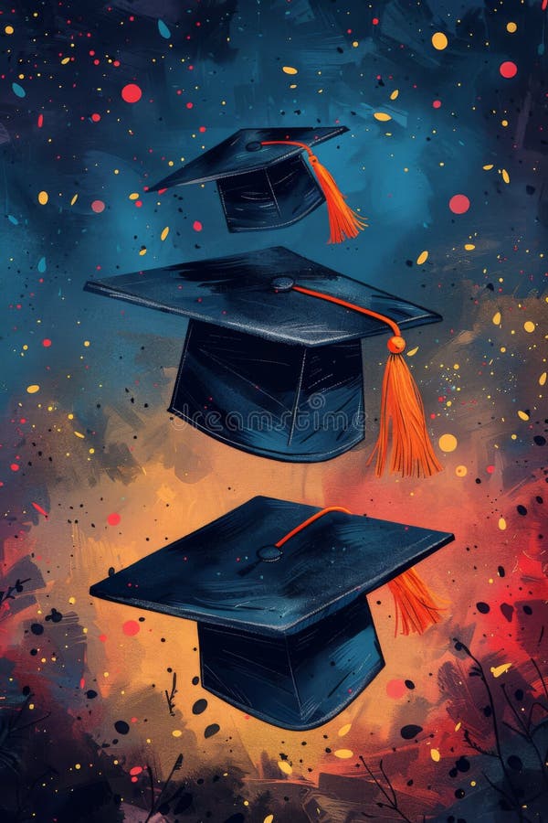 Flying Graduation Caps and Confetti, Graduation Vertical Banner ...