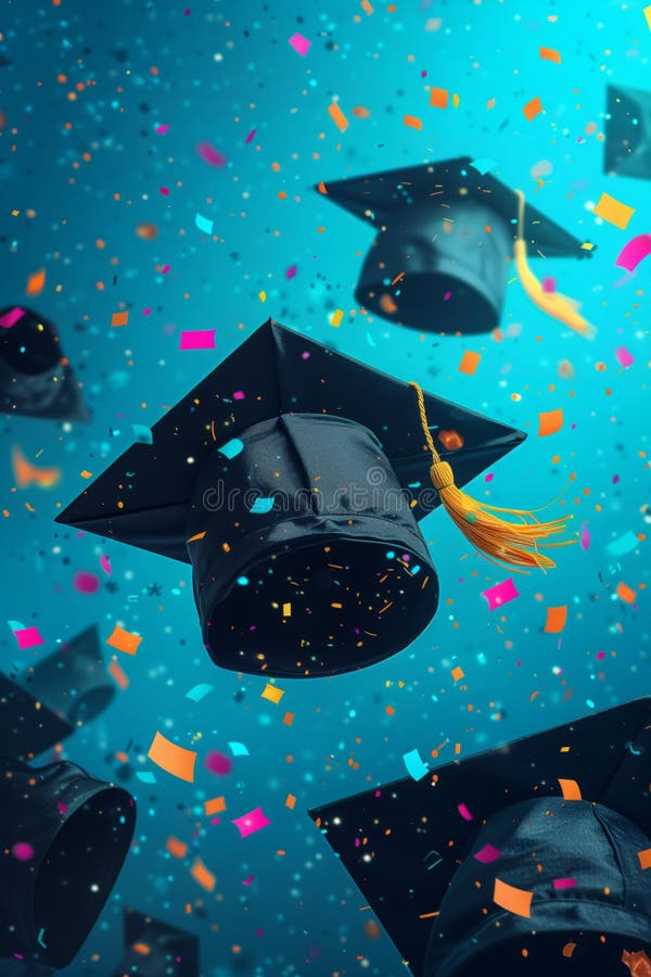 Flying Graduation Caps and Confetti, Graduation Vertical Banner ...