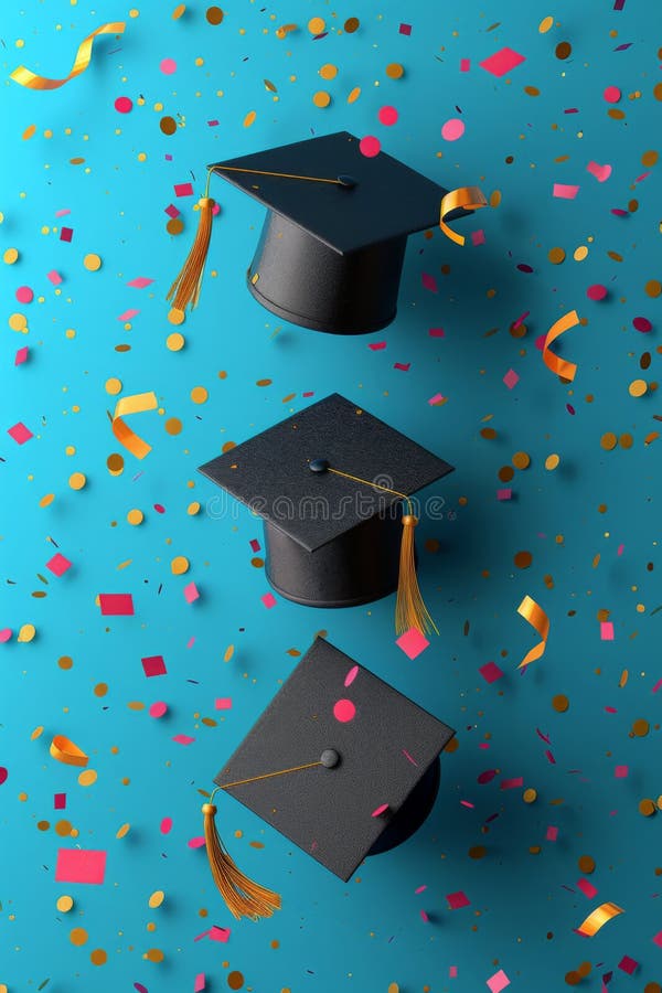Flying Graduation Caps and Confetti, Graduation Vertical Banner ...