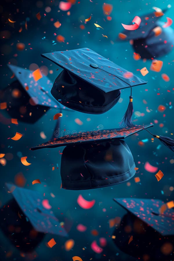 Flying Graduation Caps and Confetti, Graduation Vertical Banner ...