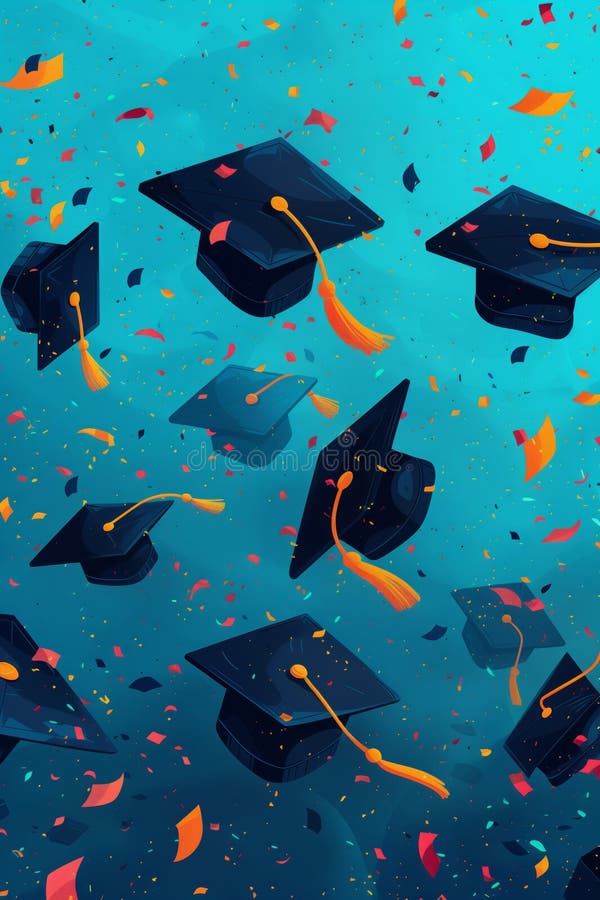 Flying Graduation Caps and Confetti, Graduation Vertical Banner ...