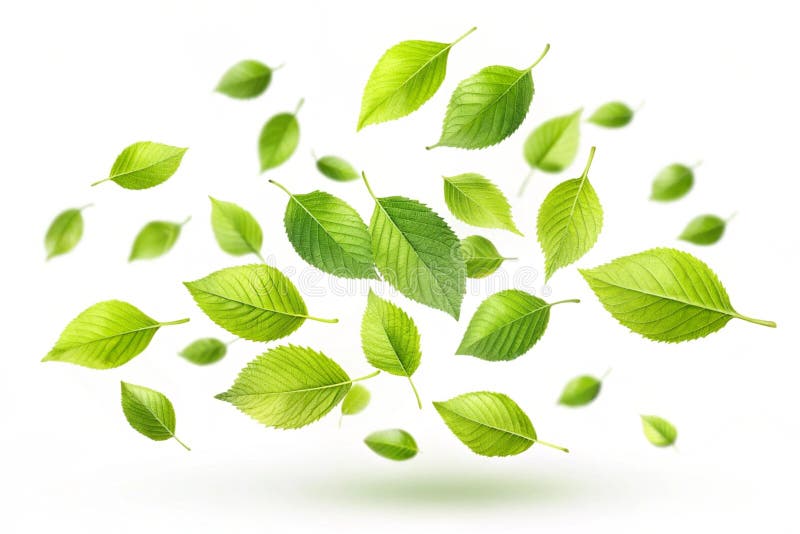 Flying Green Leaves Isolated on White Background Stock Illustration ...