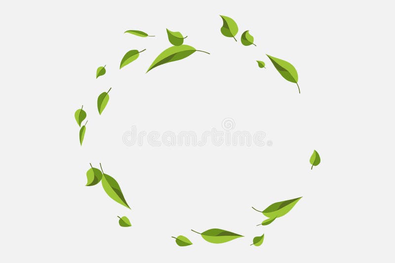 Flying Green Leaves. Wind Swirl with Leaves. Round Border Element for ...