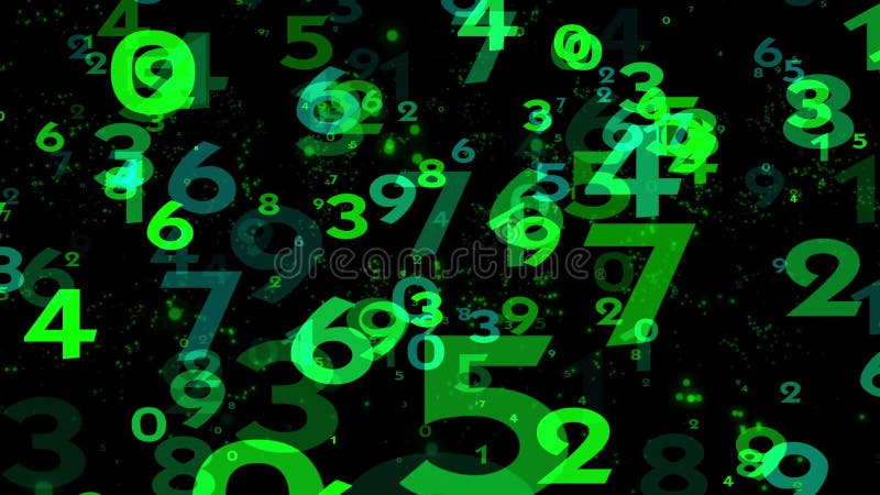 Green Numbers in Digital Code Falling in Rays of Flashing Light ...