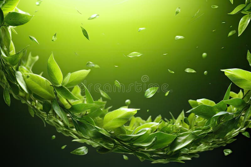 Flying Green Tea Leaves, Ted Leaf Realistic Background, Tea Leaves ...