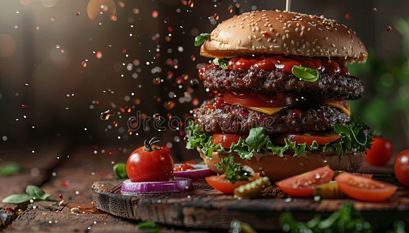A Flying Hamburger with Ingredients Levitating Around it, Creating an ...