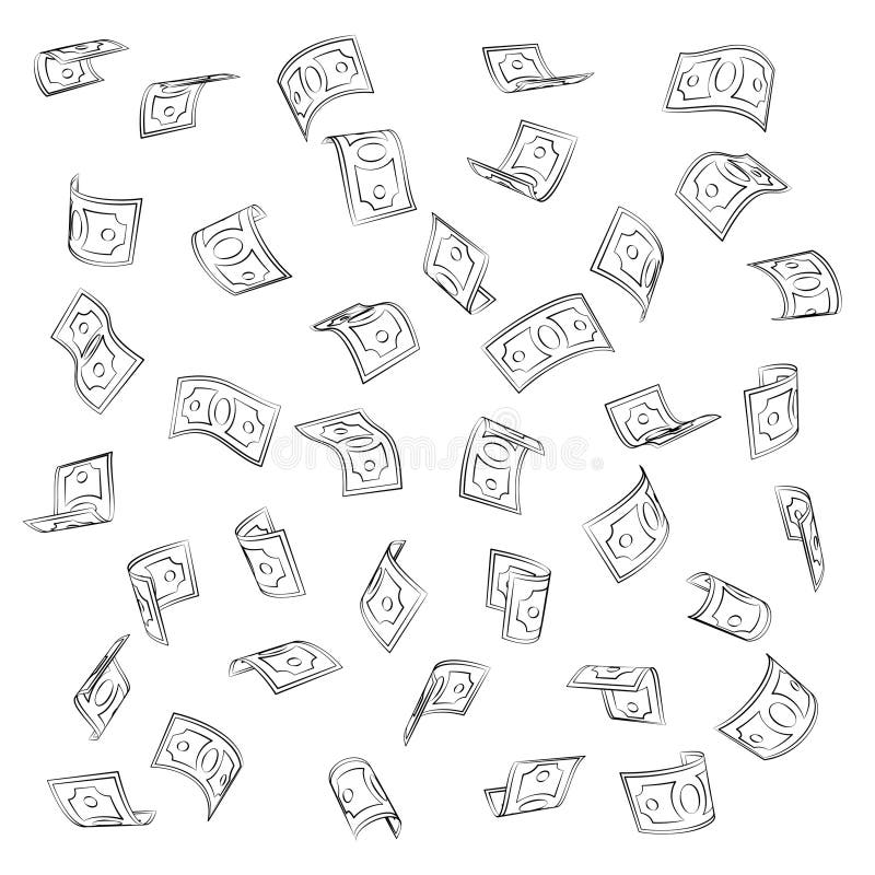 Flying Hand-Drawn Cartoon Banknotes Stock Vector - Illustration of ...