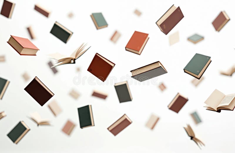 Flying Hardcover Books on White Backdrop. Education Concept with Open ...
