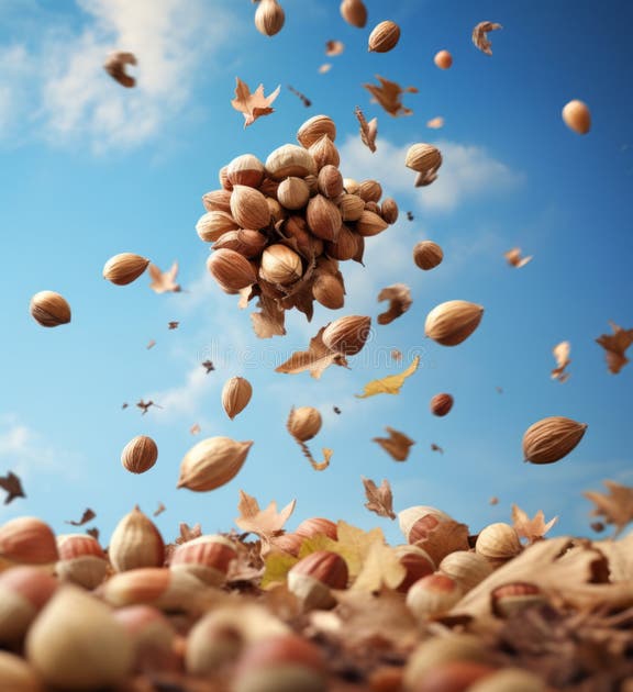Flying Hazelnuts: a Mesmerizing Moment Captured in Motion Stock ...