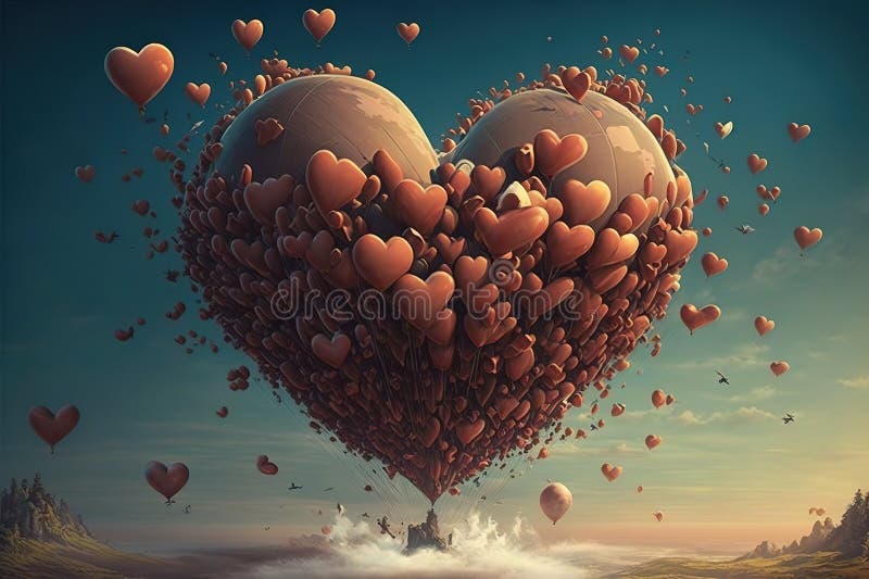 Flying Heart Balloons stock illustration. Illustration of passion ...