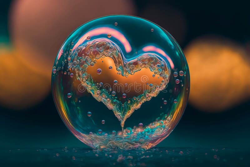 Flying Heart Shaped Shiny Soap Bubbles, Generative AI Stock ...