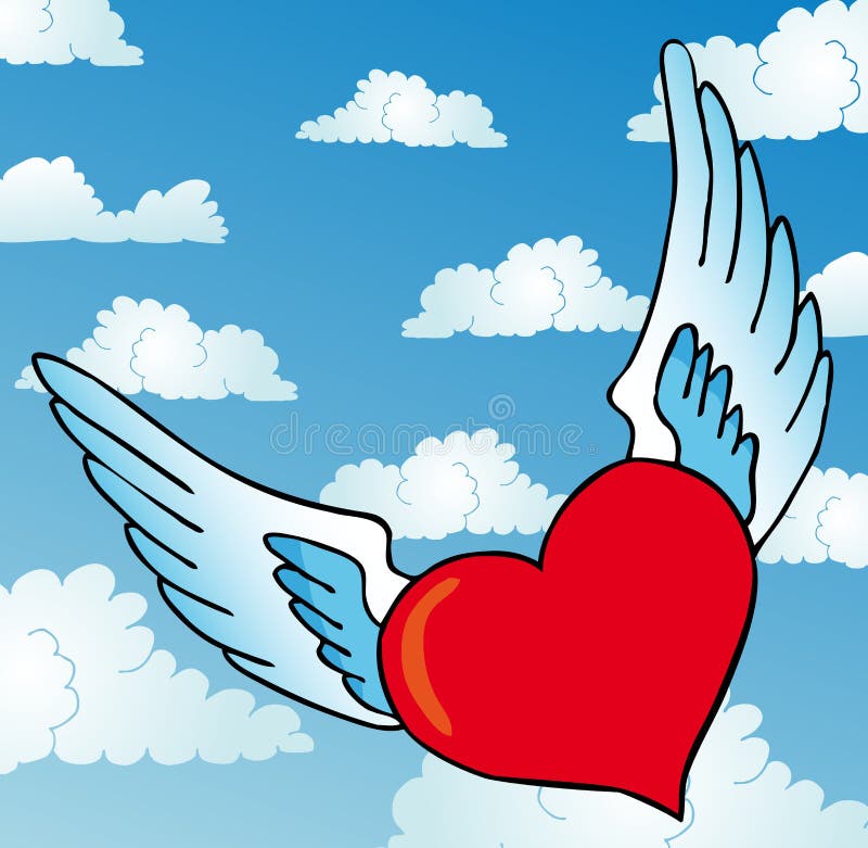 Flying heart on sky stock vector. Illustration of cartoon - 27822703