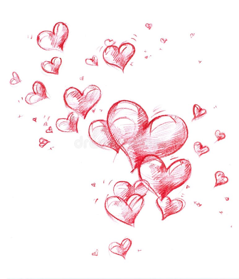 Flying Heart with Wings, Sketch Drawing Stock Illustration ...