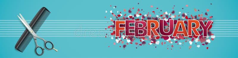 Flying Hearts February Scissors Comb Cyan Header Stock Vector ...
