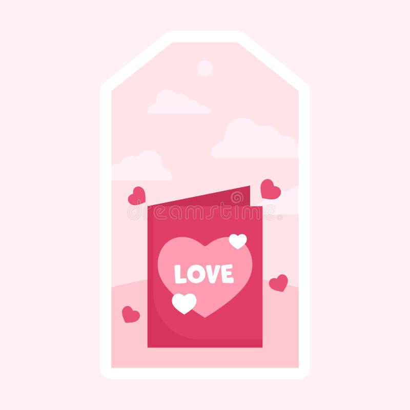 Flying Hearts with Love Card on Pink Clouds Pentagon Stock Illustration ...