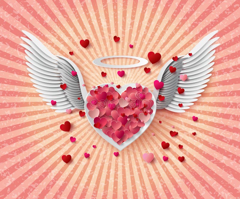 Flying hearts with wings. stock vector. Illustration of symbol - 48959725