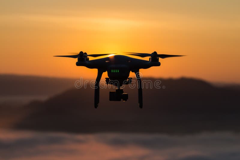 Flying Helicopter with Camera. Stock Photo - Image of object, landscape ...