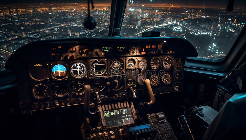 Flying High, Control Panel Illuminated in Night Generated by AI Stock ...