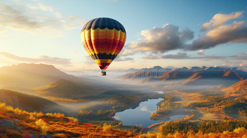 Flying High Up in a Multi Colored Hot Air Balloon Adventure Stock Image ...