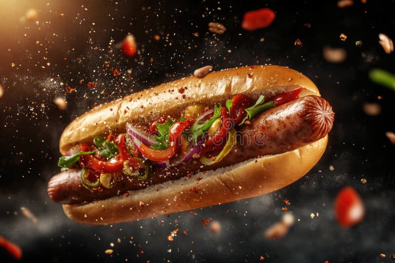 Flying Hot Dog stock image. Image of casual, silly, amusing - 381898809