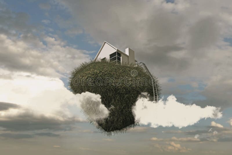 Flying house stock photo. Image of high, invention, lawn - 26721932