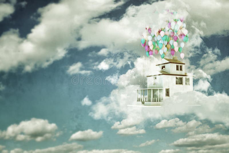 Flying house stock illustration. Illustration of wind - 49383202