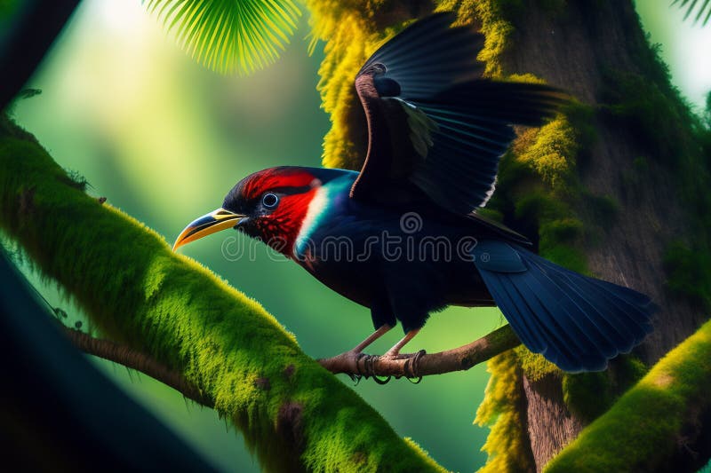Flying Huming Bird in the Amazon Trees, AI Generative Illustration ...