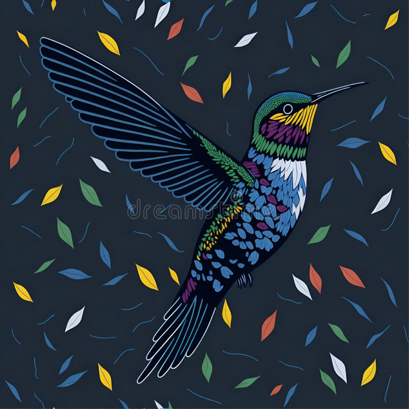 Flying Hummingbird, Leaf Rainbow, 2d Vector Design Stock Illustration ...