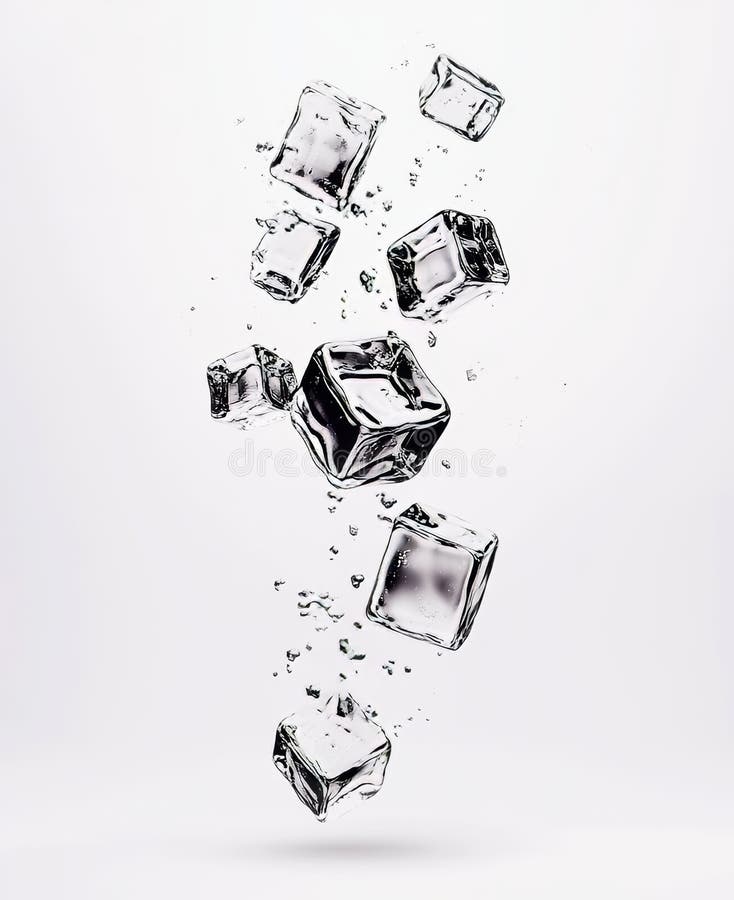 Flying Ice Cubes Splashing Water Isolated on White or Transparent Stock ...
