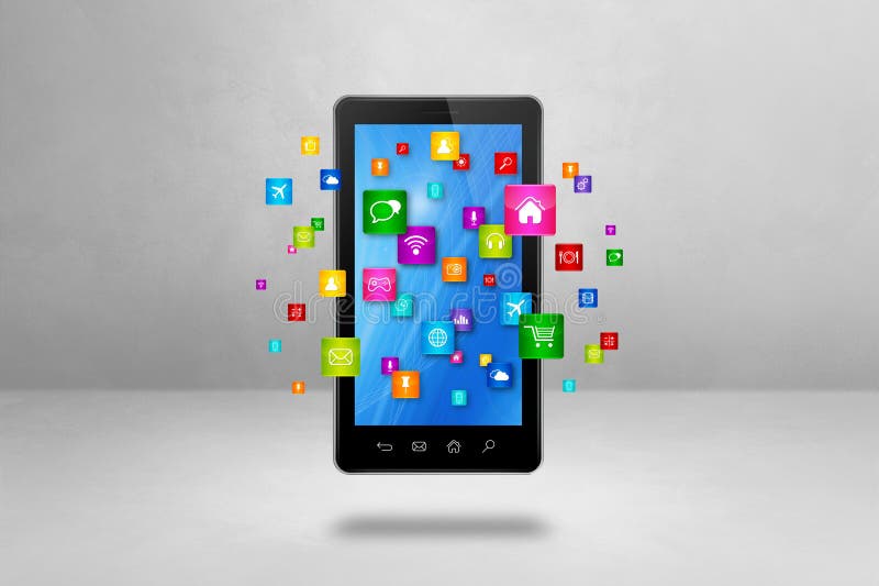 Flying Icons Around a Smartphone. Cloud Computing Concept Stock ...