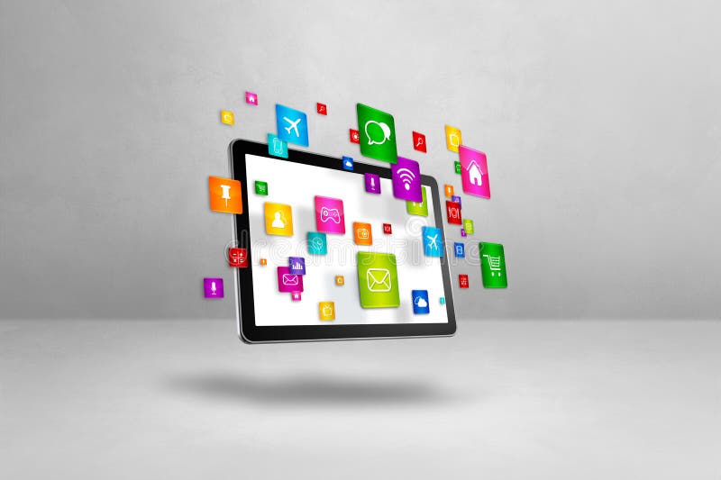 Flying Icons Around a Tablet PC. Cloud Computing Concept Stock ...