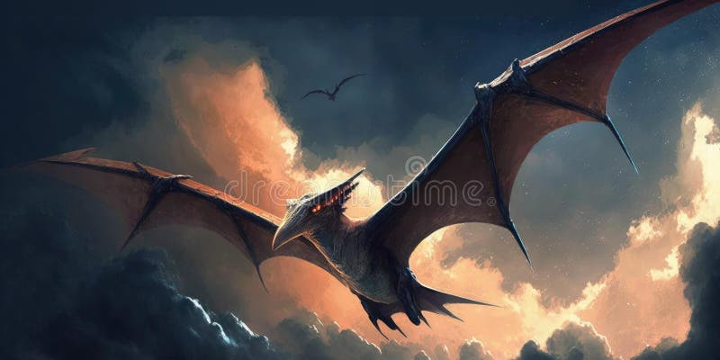 Flying Imaginative Creature or Dinosaur Fly in the Sky. Stock ...