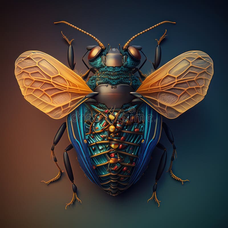 Flying Insect with Metallic Shell. Generative AI. Stock Illustration ...
