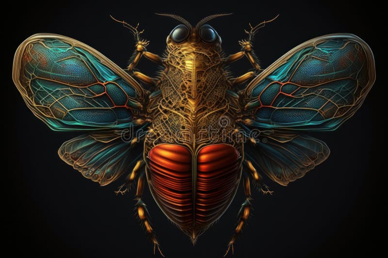 Flying Insect with Metallic Shell. Generative AI. Stock Illustration ...