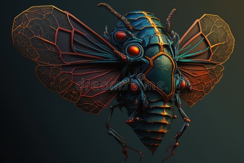 Flying Insect with Metallic Shell. Generative AI. Stock Illustration ...