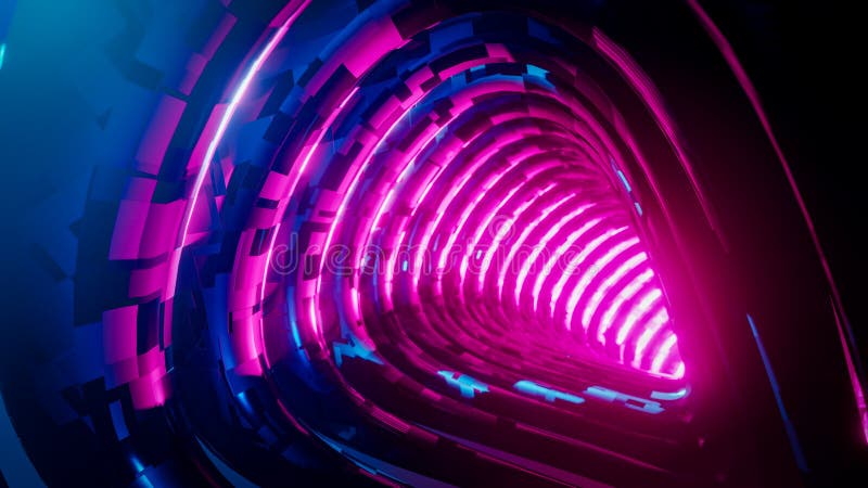 Flying Inside a Blue Tunnel with a Red Glow. 3D Rendering Illustration ...