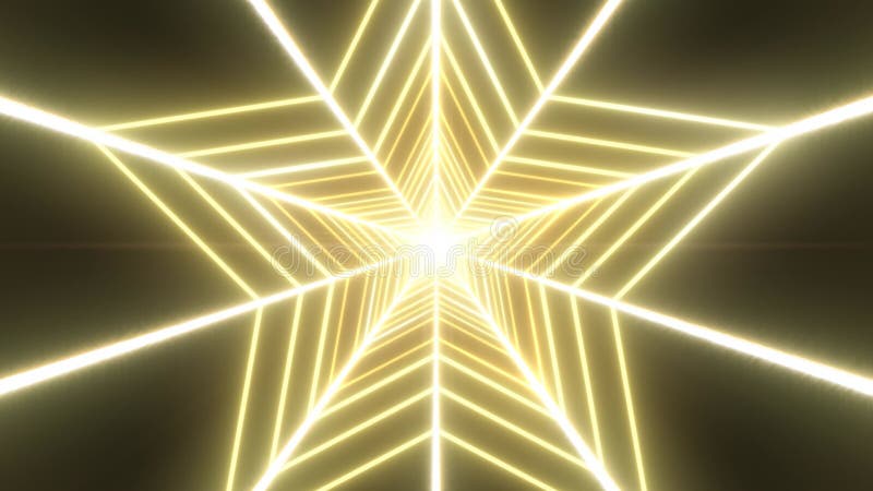 Flying Inside Shiny Bright Star Shape Endless Neon Glowing 3D Tunnel ...