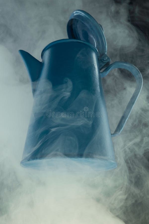 Flying Iron Coffee Pot Surrounded by Smoke Stock Photo - Image of ...