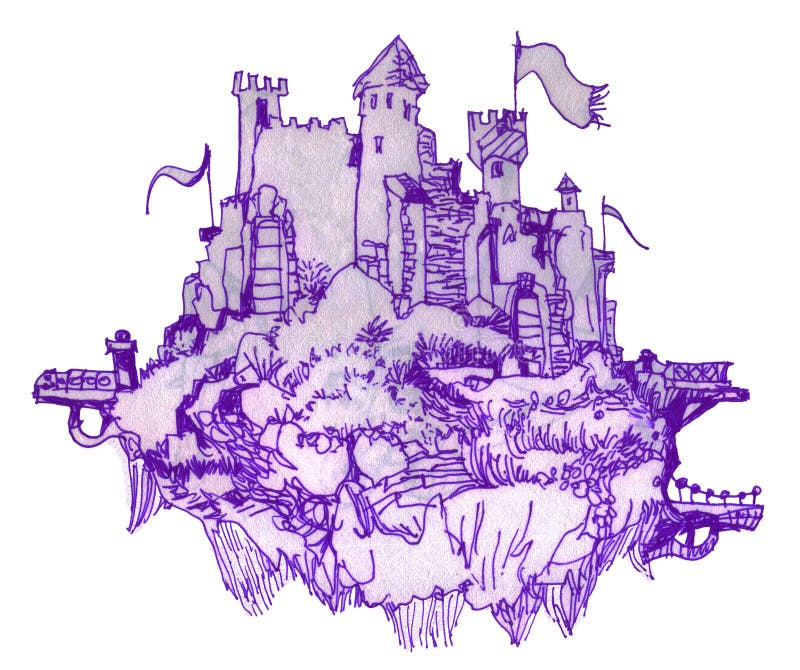 A Flying Island, a Fortress in Flight. Ancient Castle on a Flying ...