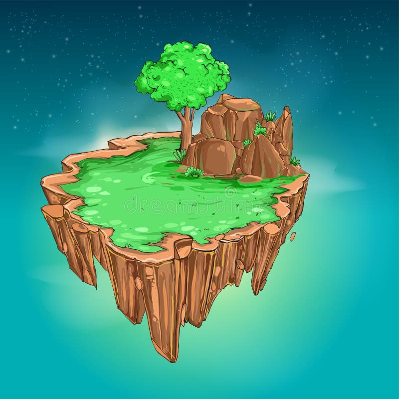 Flying Island with Grass and Tree, Vector Backdrop Element Stock Vector ...