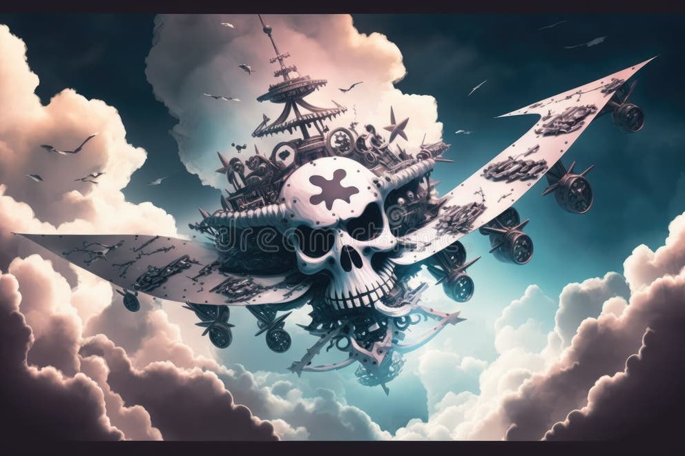 Flying the Jolly Roger in the Clouds Stock Illustration - Illustration ...