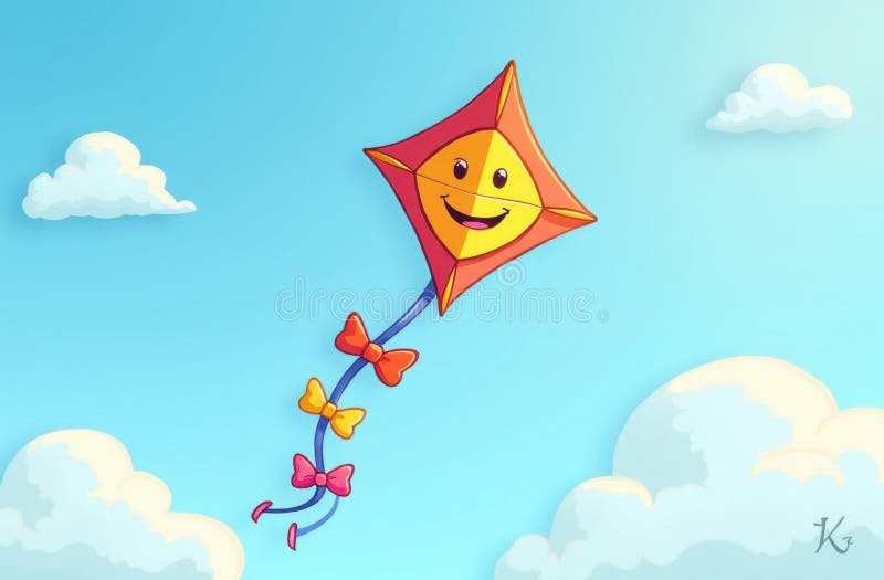 A Flying Kite with a Smiling Face at 30-12-2024 Stock Illustration ...