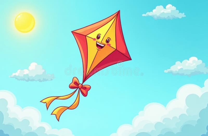A Flying Kite with a Smiling Face at 30-12-2024 Stock Illustration ...
