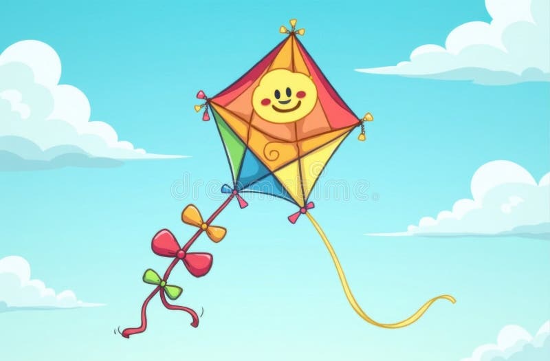 A Flying Kite with a Smiling Face at 30-12-2024 Stock Illustration ...